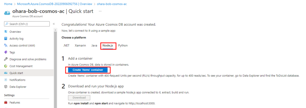 初心者でもできる、Azure CosmosDBとPython or Node.jsで始めるRESTful APIサービス構築方法｜クラウドテクノロジーブログ｜ソフトバンク